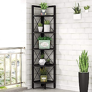 Tribesigns 5 Tier Corner Shelf, Corner Bookshelf Small Bookcase Corner Storage Rack Plant Stand for Living Room, Home Office, Kitchen, Small Space (Black)