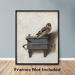 The Goldfinch Print - Vintage Bird Art, Farmhouse Art Print, Dutch Trompe L'oeil - Unframed