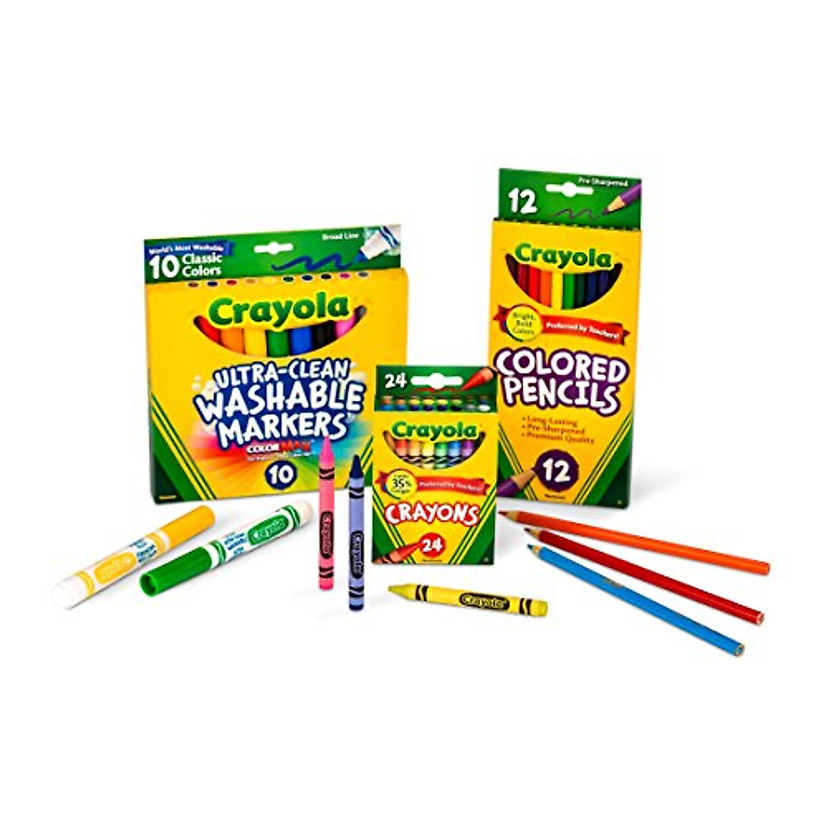 Crayola Back To School Supplies, Grades 3-5, Ages 7, 8, 9, 10, Contains 24 Crayola Crayons, 10 Washable Broad Line Markers, and 12 Colored Pencils [Amazon Exclusive]