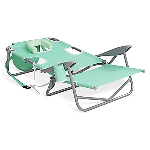 Ostrich On Your Back Backpack Beach Chair with Face Hole - Adjustable, Portable Lounge Chair with Cup Holder, Face Opening - Heavy Duty, Lay Flat Tanning Chair for Face Down Reading For Adults (Teal)