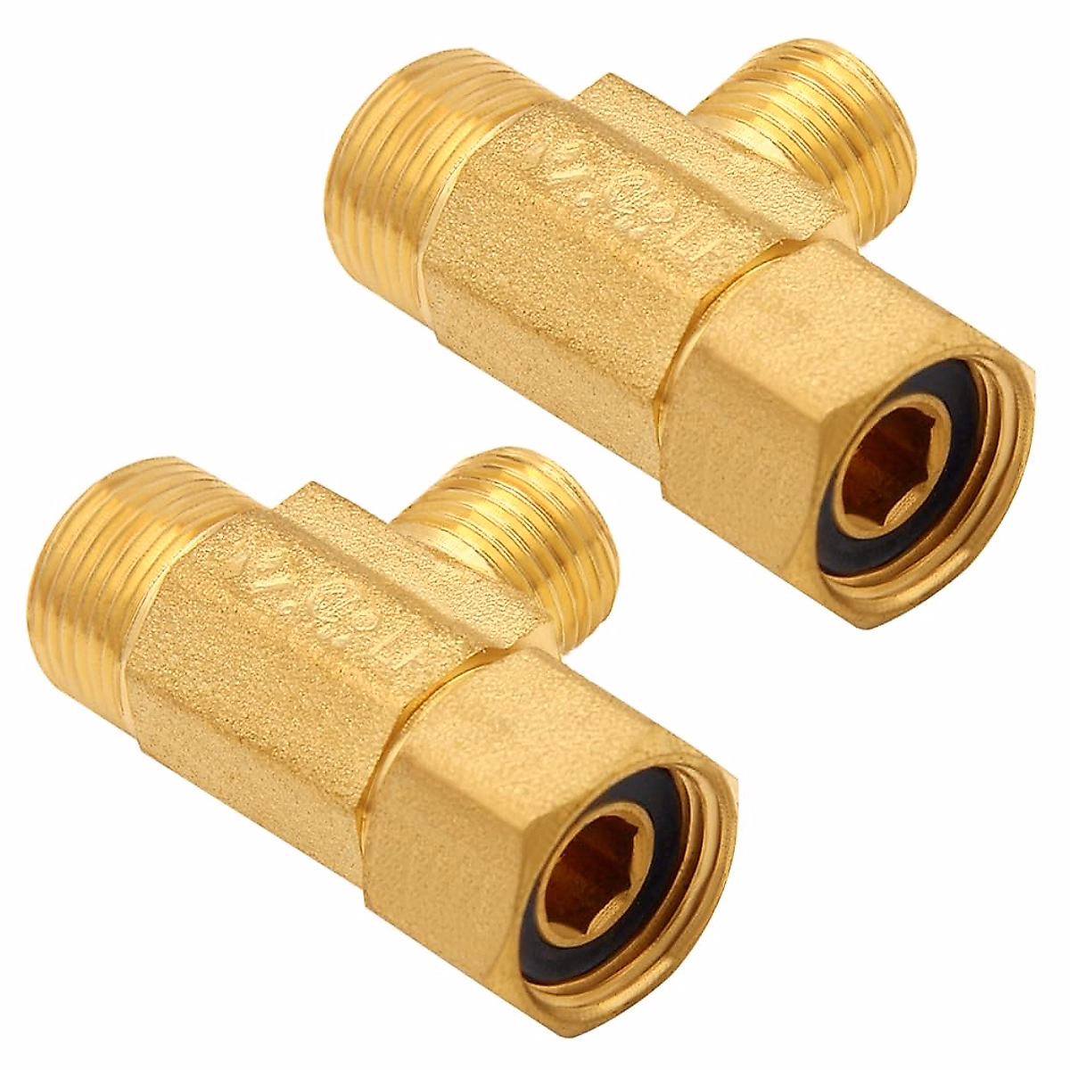 Uenede 2PCS Lead-Free Brass Angle Stop Add-A-Tee Valve, 3/8" Compression Inlet x 1/4" Compression Outlet x 3/8" Compression Outlet, Water Line Splitter 3 Way Valve Fittings