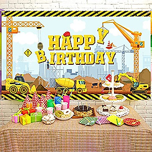 Construction Happy Birthday Backdrop Dump Truck Background Excavator Crane Birthday Party Banner Digger Excavator Truck Background Photography Studio Props Cake Table Boy Kids Birthday Decorations
