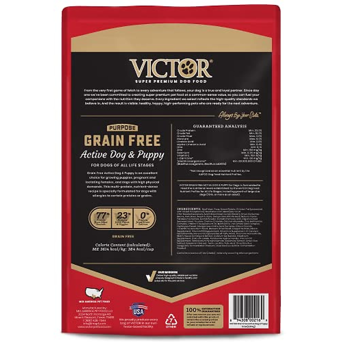 Victor Super Premium Dog Food – Grain Free Active Dog & Puppy – Dry Dog Food with 33% Protein, Gluten Free - for High Energy Dogs, 5lbs