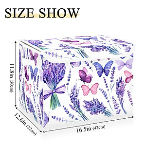 MFTJYO Storage Bin with Lid Purple Lavender Butterfly Foldable Storage Box Washable Fabric Storage Cubes Bin Organizer Basket Closet for Home Bedroom Closet Nursery Office