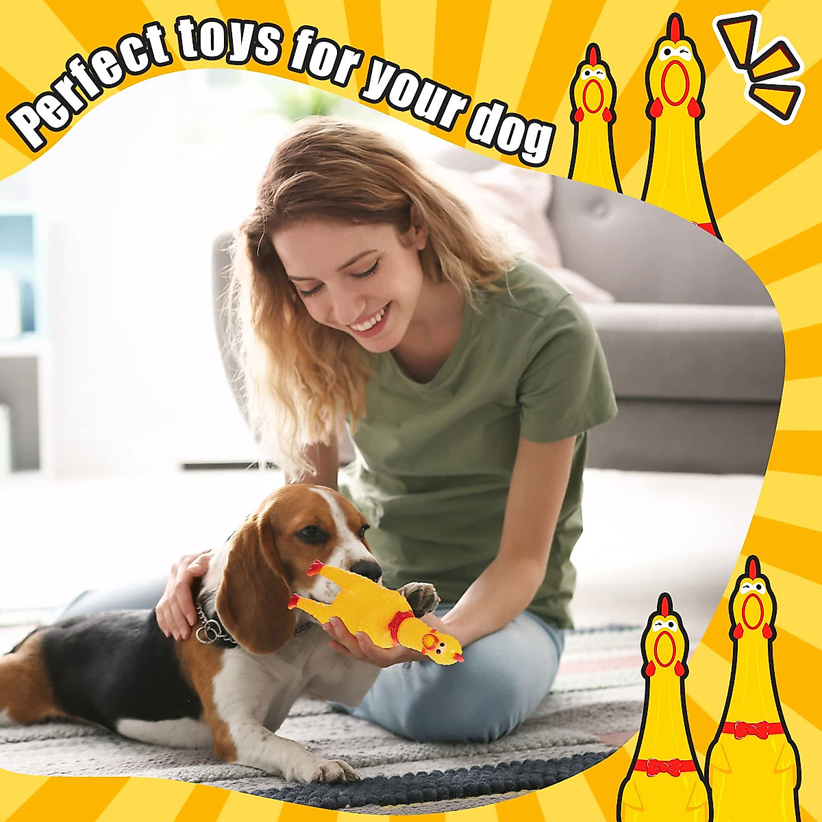 Honoson 32 Pcs 12'' Rubber Chicken Dog Toy Squeeze Screaming Chicken Toy Novelty Squeaky Squawking Loud Noise Makers for Adults Dogs Pets Reduce Separation Stress Anxiety(Yellow)