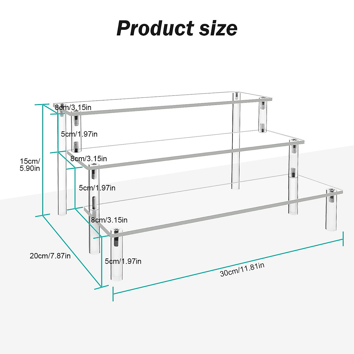 Acrylic Display Risers,Clear Shelf 3 Tier Cupcake Display Stand Steps for Food Desserts Stand Perfume Organizer Funko POP Collections，Small Mini Display Stand for Organizer and Decoration(12x8x6Inch)