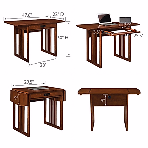 Mission Drop Leaf Computer Desk, 32-Inch, Solid Wood, Compact Folding Writing Desk for Small Spaces, Home Office – Leick Home, 82420