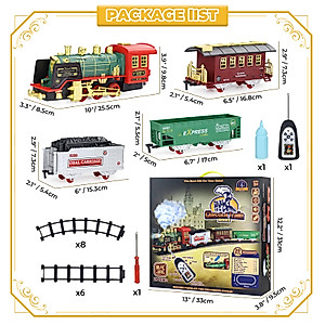 Train Set for Boys Girls, Christmas Electric Train Set with Steam, Sound & Light, Remote Control Train Toys w/Steam Locomotive Engine, Cargo Cars for Kids Boys 3 4 5 6 7 8 Year Old (M, Christmas)