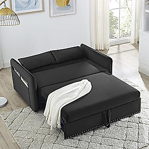 HolakiVelvet Pull Out Sofa Bed Loveseat Sofa Couch with USB Charging Port