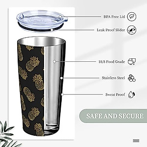 20oz Tumbler Summer Fruit Pineapple Double Wall Vacuum Insulated Coffee Mug with Lid and Metal Straw Brush Reusable Stainless Steel Water Bottle Travel Cup Gifts for Car Ice Drinks Hot Beverage