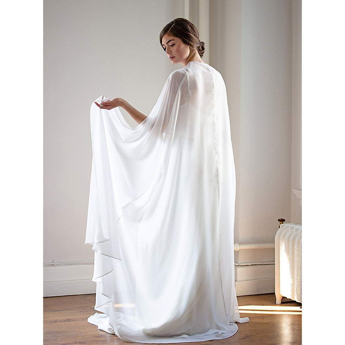 EllieHouse Long Chiffon Bridal Cape Wedding Veil Cloak For Bride White 3M