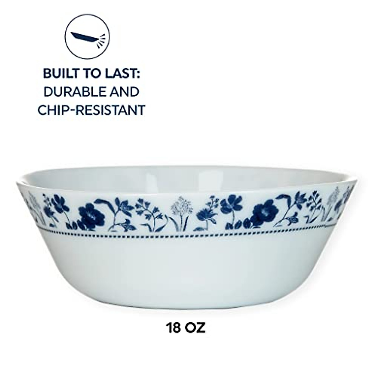 Corelle Everyday Expressions 4-Pc Soup/Cereal Bowls Set, Service for 4, Durable and Eco-Friendly 18-Oz Bowls, Higher Rim Glass , Microwave and Dishwasher Safe, Rutherford