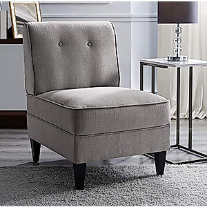 Serta Copenhagen Accent Chair Button Tufted Backrest, Sinuous Spring Seat Cushion, Rubberwood Legs, Upholstery for Living Room, Bedroom and Small Spaces, Polyester Woven Fabric, Modern Gray