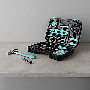 Amazon Basics Household Tool Kit with Tool Storage Case - 142-Piece, Turquoise