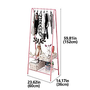 Jecpuo Clothes Rack with Shelves Heavy Duty Metal Garment Rack for bedroom clothing rack (Pink)