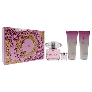Versace Versace Bright Crystal 3oz EDT Spray, 3.4oz Perfumed Body Lotion, 3.4oz Perfumed Bath and Shower Gel, 5ml EDT Splash Mini Women 4 Pc Gift Set, Packaging May Vary