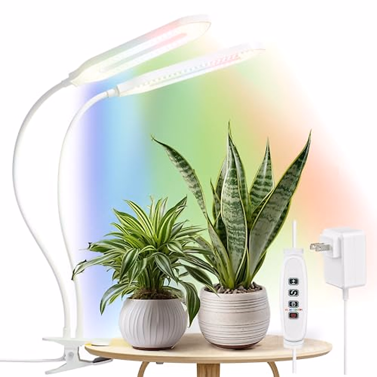 Diivoo Grow Light for Indoor Plants, Full Spectrum Dual Head Grow Lamp with Clips, 10 Level Dimmable Brightness & 4 Automatic Timer, LED Plant Lights with 360 Spin Gooseneck for Potted Flowers, Plant