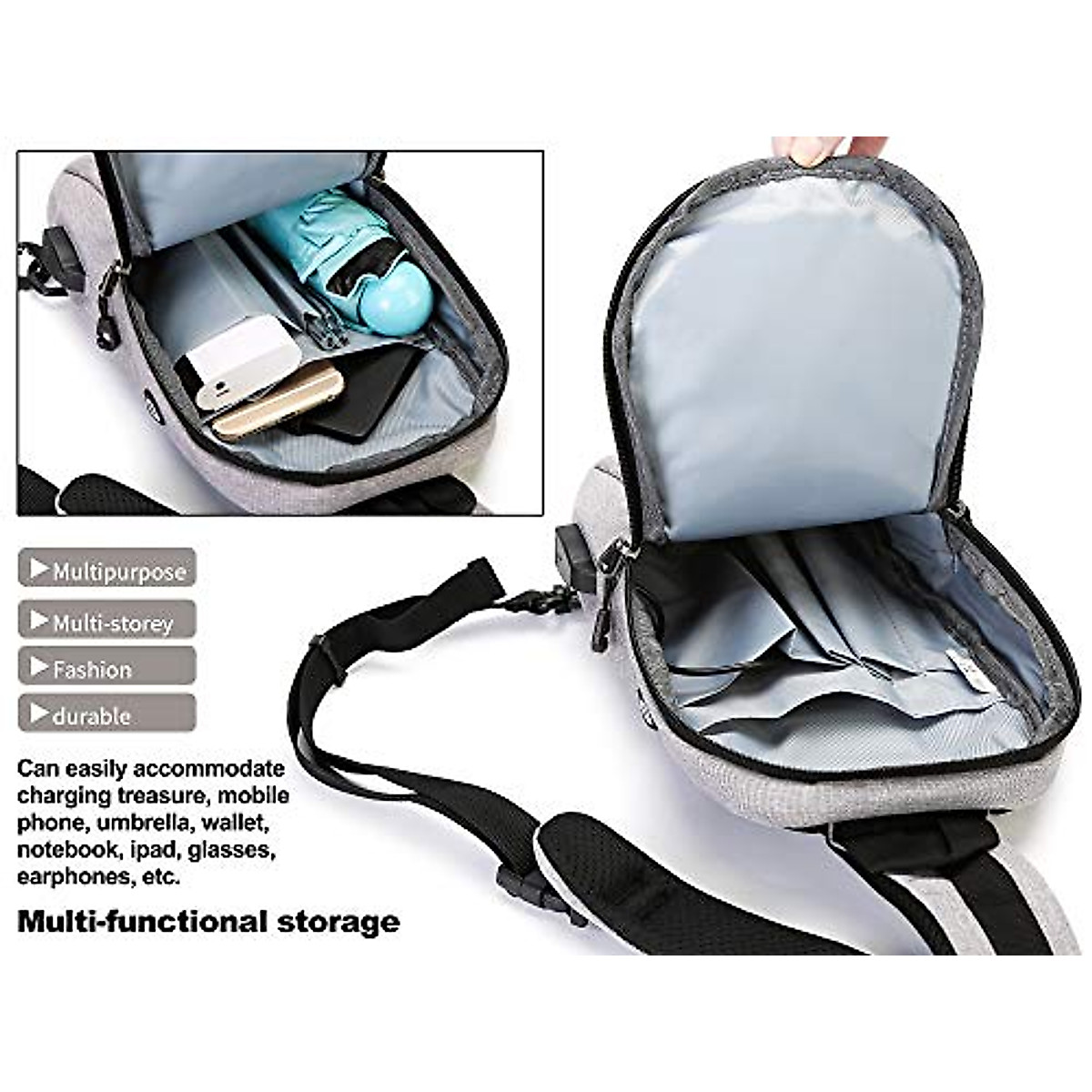 AmHoo Sling Backpack Anti Theft Waterproof Crossbody Bag Fashion Daypack Blue