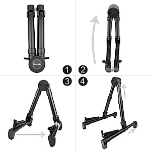 Eison Folding Guitar Stand,Lightweight Adjustable Floor Guitar Holder with 8 Guitar Picks,Portable A Frame Aluminium Music Stand for Acoustic Electric Guitars, Bass, Violin, Ukulele, Mandolin,Banjo