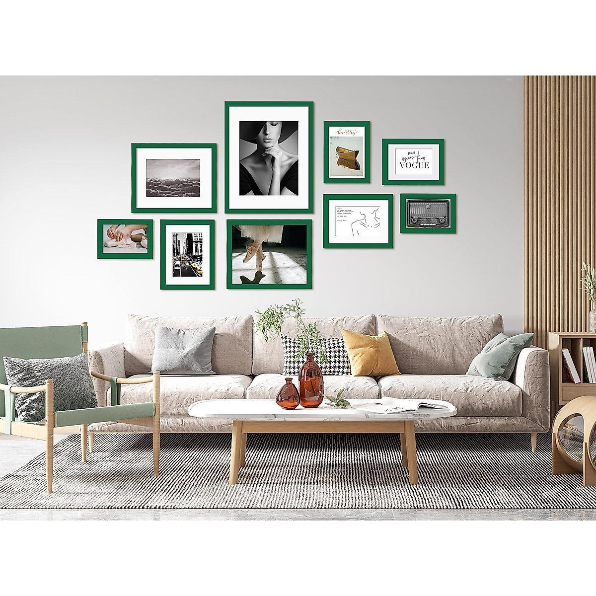 KINLINK 11x14 Picture frame Green, Wood frame with Acrylic Plexiglass for Pictures 5x7/8x10 with Mat or 11x14 without Mat, Tabletop and Wall Mounting Display, 1 Pack