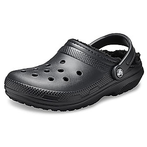 Crocs unisex adult Men's and Women's Classic Lined | Fuzzy Slippers Clog, Black/Black, 9 Women 7 Men US
