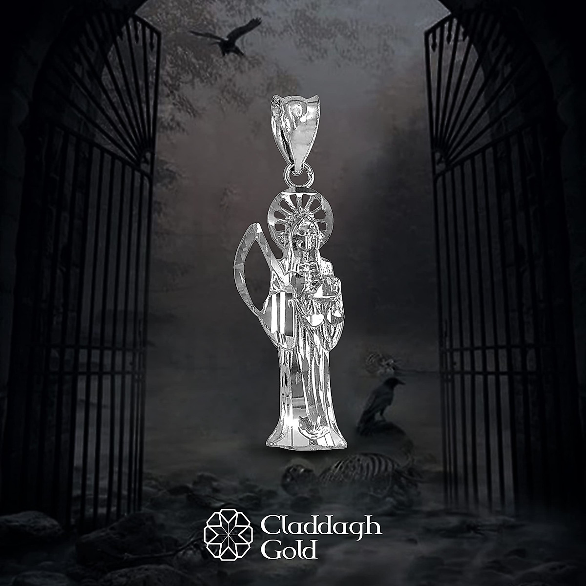 .925 Sterling Silver Nuestra Señora de la Santa Muerte Our Lady of the Holy Death Catholic Pendant - Pendant Only