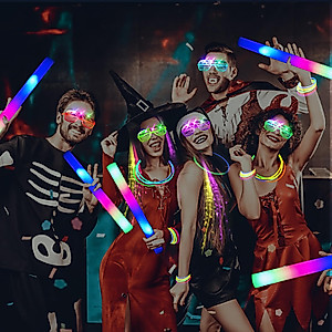 BAIJLE 148 PCS Glow in the Dark Party Supplies, 16PCS Foam Glow Sticks, 16PCS LED Glasses,100PCS Glow Sticks Bracelets and 16Pcs LED Hair Clips Fiber Optic for Glow Party, New Year, Wedding, Concert