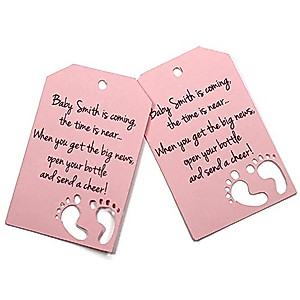 Baby is Coming Shower Favor Tags for Wine Bottle - Baby Feet (Set of 12) (Light Pink)