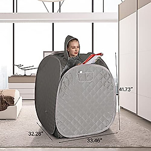 Smartmak Portable Steam Sauna Kit, Personal Full Body at Home Spa Tent with 1.8L 900 Watt Steam Generator, Single Person Sauna Steamer, Timer for Detox Relaxation (L 33.5”x W 33.5”x H 41.4”, Grey)