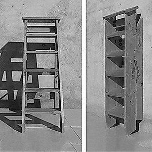 XWZJY Moveable 6 Steps Stepladder Multifunction Wooden Ladder Stool Folding Stairs Chair for Living Room/Kitchen/Balcony/Courtyard,Height 120cm,Load Bearing 150kg