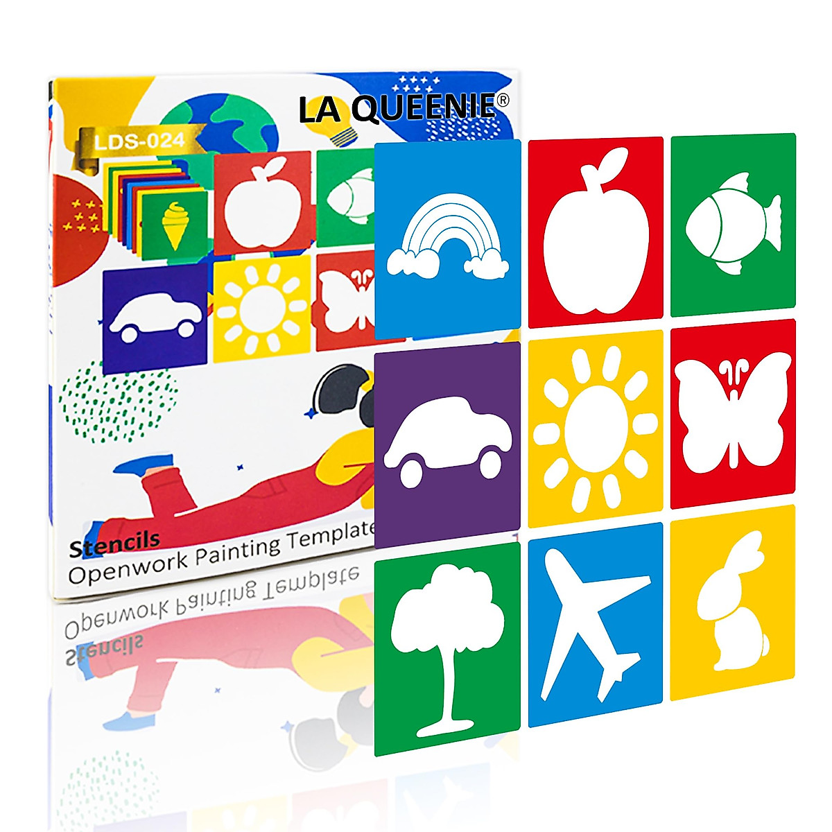 LA QUEENIE 24 Pieces Stencils for Kids,Large Drawing Stencils Chalk Stencils,8 Inches Washable Shape Template Stencils Kit for Kids Crafts,Painting Drawing,School Projects