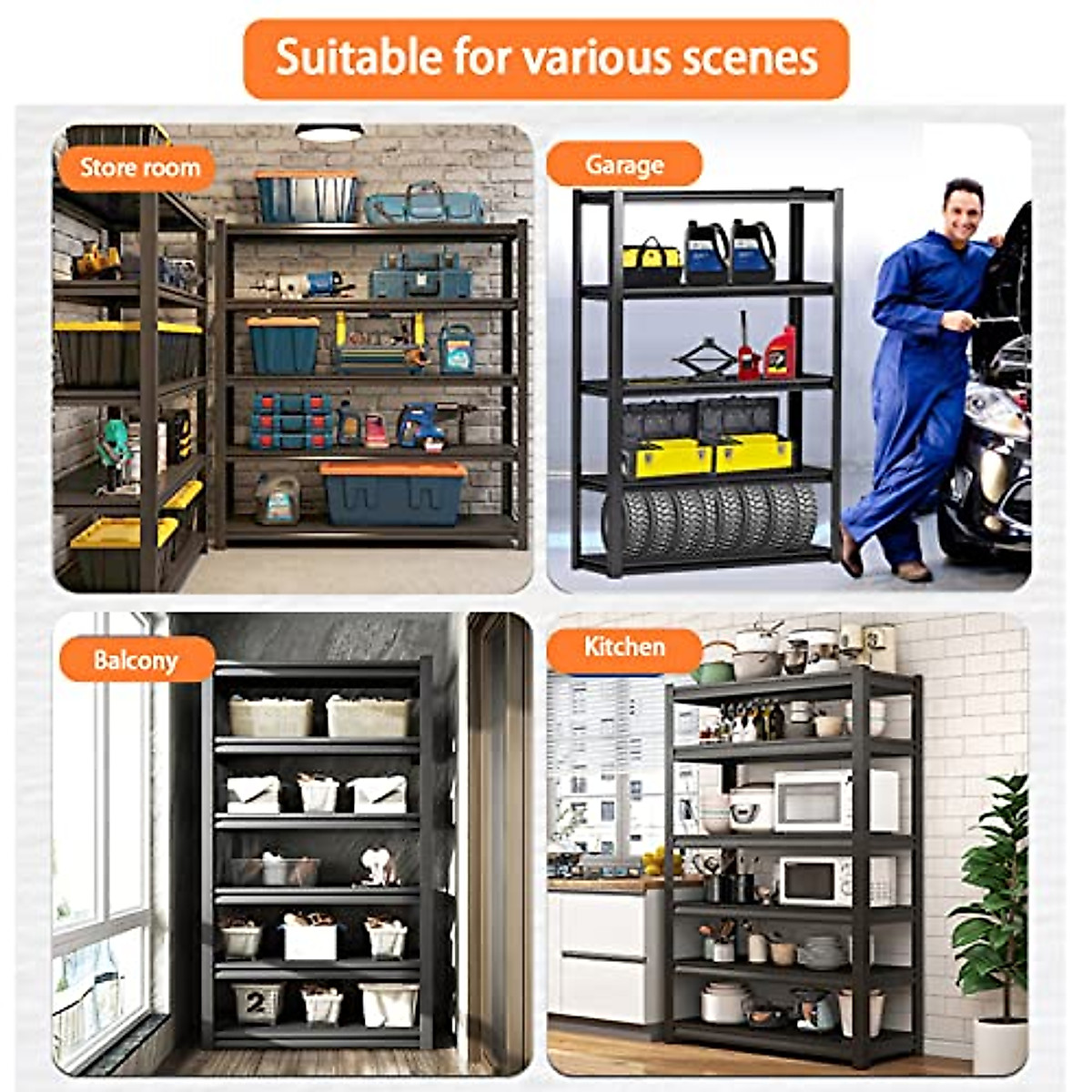 Leariso 5-Tier Garage Shelving Heavy Duty, Adjustable Garage Storage Shelves, Metal Shelves for Storage, Utility Shelf Rack for Warehouse Basemen Pantry Kitchen, 31.5" W x 15.7" D x 63" H…