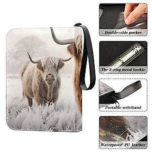 PYBUG Highland Cow Trading Card Binder with Nylon Strap 4-Pocket Waterproof PU Leather Card Collection Binder for 400 Cards Sturdy Card Holder Folders for Game Cards,Sports Cards