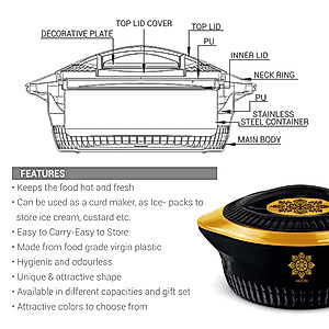 MILTON Royal 2500 Insulated Inner Stainless Steel Casserole, 2.05 Litres, Black Gold | BPA Free | Food Grade | Hot & Cold