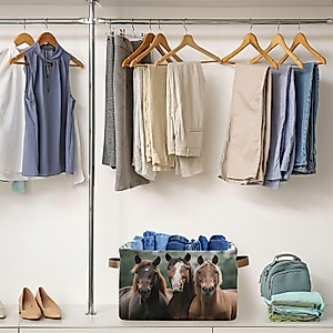 STAYTOP Large Storage Basket Collapsible Toy Storage Bins Waterproof Laundry Basket with Handle.Used for Home Closets, Offices, Bedrooms, Kids Toy and Gift Baskets-Cute Horses（Rectangular）1PCS