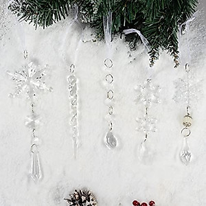 18pcs Christmas Tree Decoration Crystal Ornaments - Hanging Acrylic Christmas Snowflake Icicle Drop Crystal Ornaments for Christmas Tree Winter New Year Party Supplies