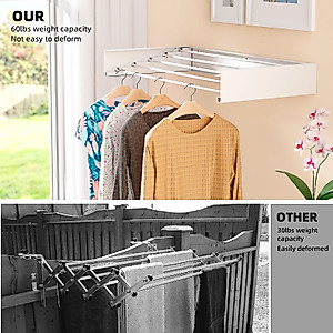 ZMBESUP Laundry Drying Rack Collapsible, Wall Mounted Drying Rack, Clothes Drying Rack, Retractable Wall Drying Rack, 31.5" Wide, 13.2 Linear Ft, 5 Aluminum Rods, 60 lb Capacity (White, 31.5" Wide)