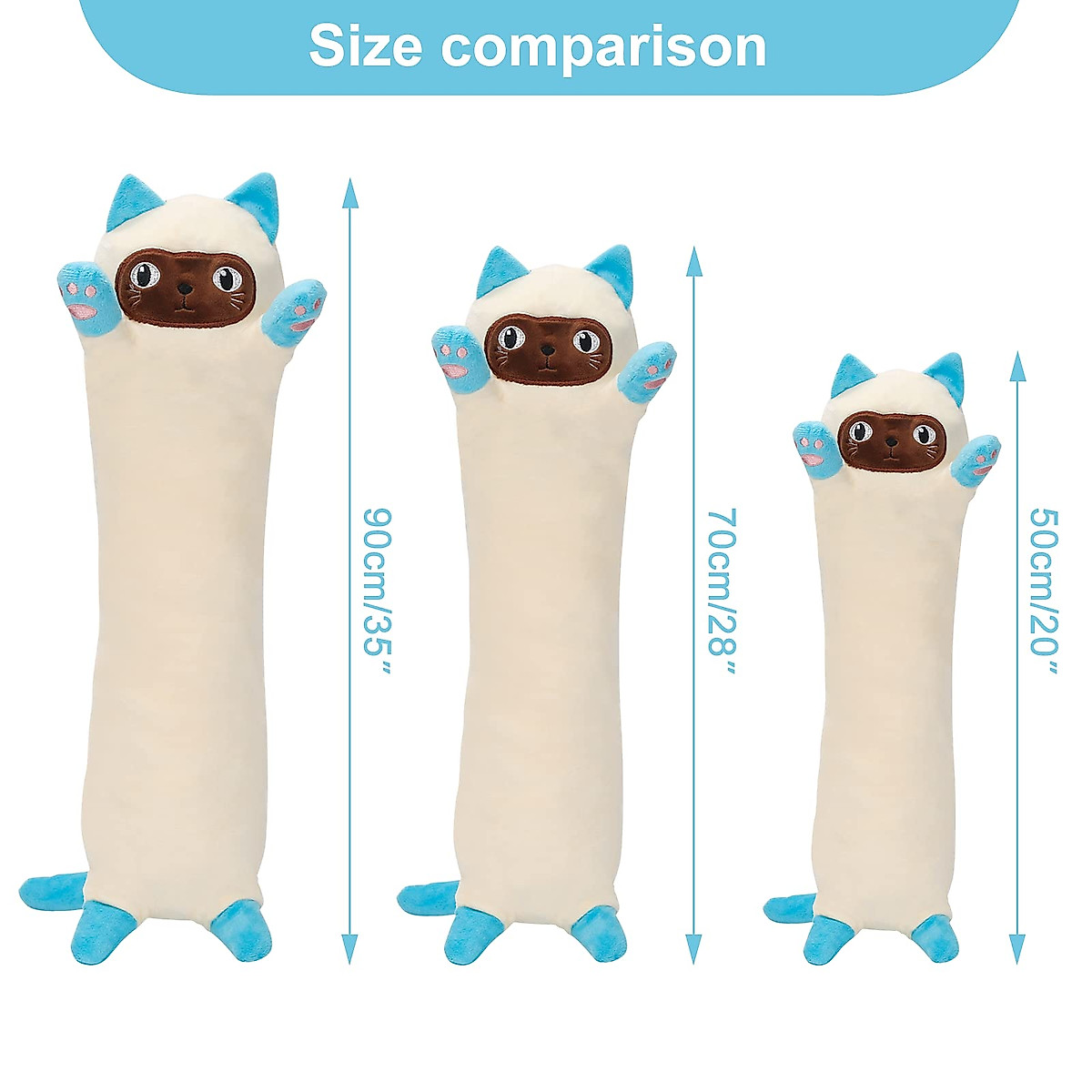 SEENEEY Long Cat Plush Kawaii Body Pillow, Cute Cat Stuffed Animals Soft Plushies,Cat Soft Plush Long Cat Pillow Doll Toy Gift for Girlfriend. (Luminous Fabric Siamese,35.4 in)