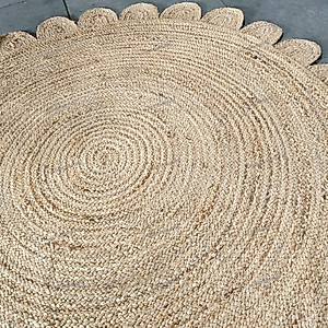 Generic 4X4, 5X5, 6X6,Feet Natural Jute Scallop Round Rug, Floor Scalloped Edge Rug Braided Boho Eco Large Circular Handmade Area Rugs (Natural, 5X5 Ft Round Rug)