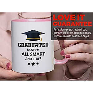 Flairy Land Graduation 2Tone Pink Mug 11oz - All Smart and Stuff - Graduation Gifts for Her Senior Graduation College Student College Graduate Classmate MBA Grad