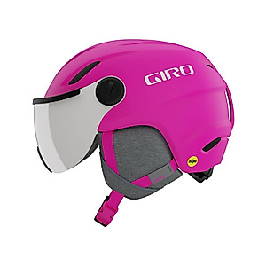 Giro Buzz MIPS Kids Ski Helmet - Snowboard Helmet with Integrated Goggle Shield/Visor - Matte Bright Pink - Size S (52-55.5cm)