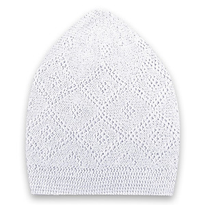 Kapobia Kufi Hats for Men, Muslim Clothes for Men,0 Breathable Skull Beanie, Crochet Cap, Handicraft Taqiyah, Cufi, Kufe (1 Piece, White Color)