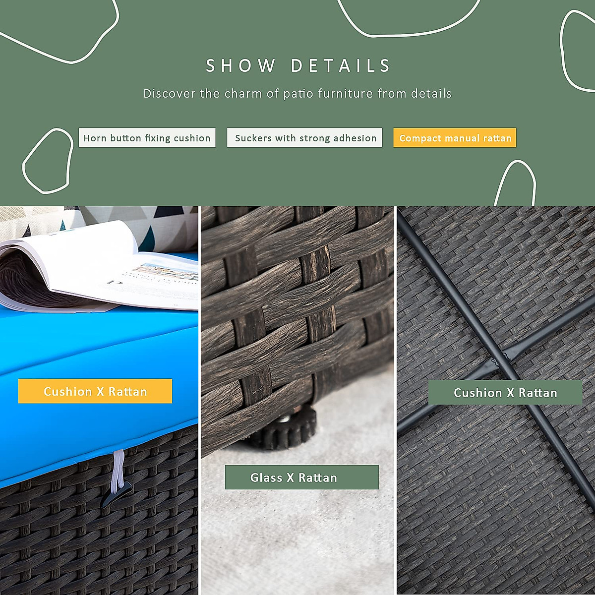 Devoko 2 Pieces Patio Furniture Sets All-Weather Outdoor Sectional Armless Sofa (Blue)