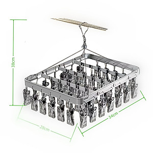 Trrcylp Clothes Drying Racks Clip Hangers Metal with 36 Clips Windproof Hook Underwear Hanger Foldable Laundry Clip for Socks Bras (Silver)