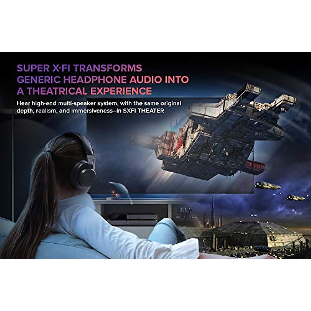 Creative SXFI Theater 2.4 GHz Low-Latency Wireless USB Headphones with Super X-Fi, 50mm Drivers, Up to 30 Hours of Battery Life, 3.5mm Analog Mode, Detachable Mic, for Movies