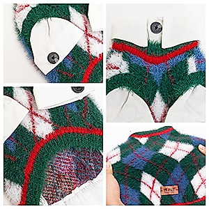 Fleece Dog Sweater - Classic Plaid Dog Sweater, Patchwork Doggies Fall Winter Sweatshirt Soft Warm Puppy Clothes for Small Medium Dogs Girls Boys Green