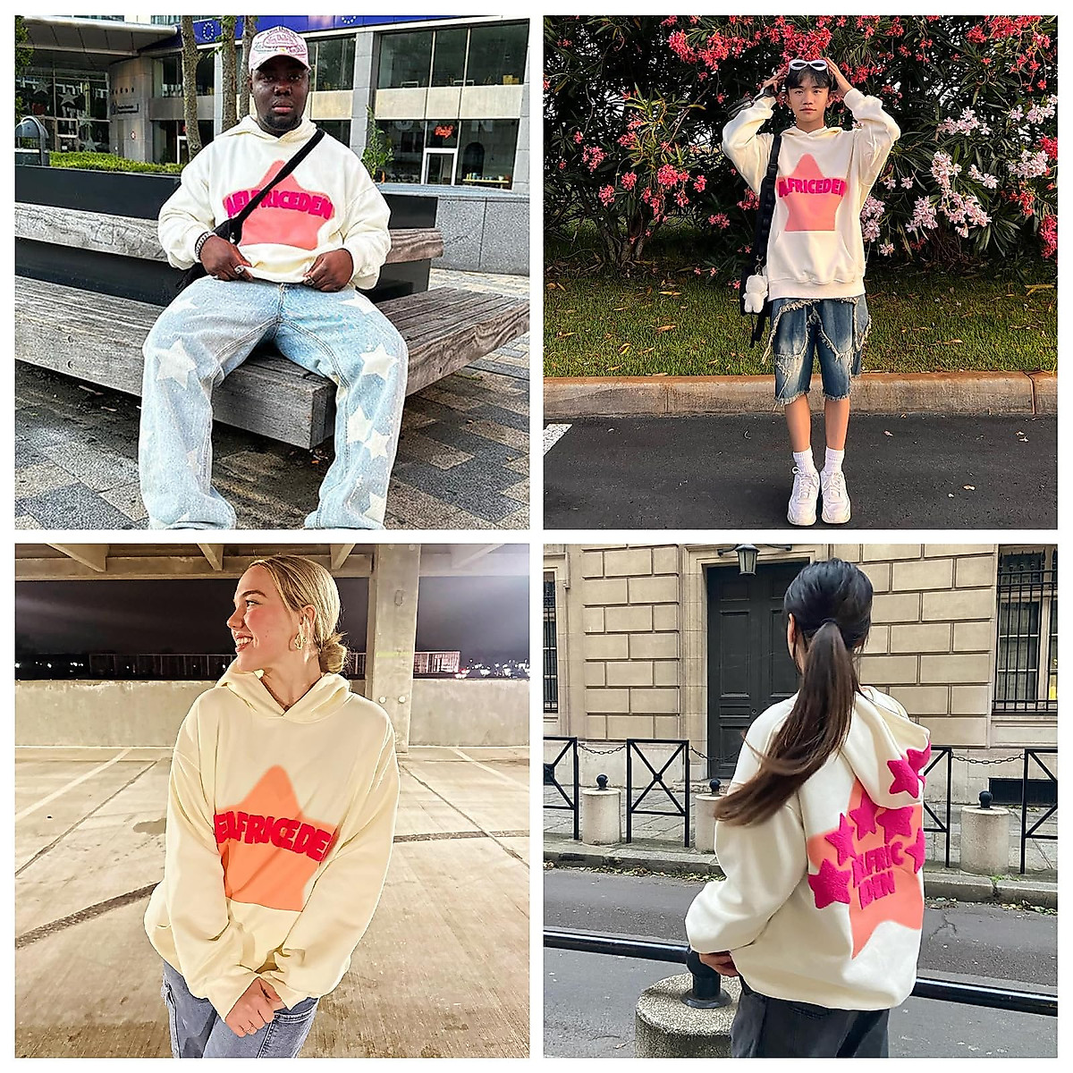 Aelfric Eden Men's Vintage Oversized Star Graphic Print Hoodie Streetwear Zip-Up Hoodies Sweatshirt Casual Hooded