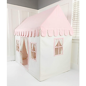 Kids Pink and White Playhouse | Indoor Play Tent | Cotton Canvas | Premium Quality (57" Wide x 36" deep x 57" Tall) (Pink) | by Domestic Objects