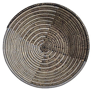 African Fair Trade Delta Handwoven Round Table Basket, Silver and Black, Small