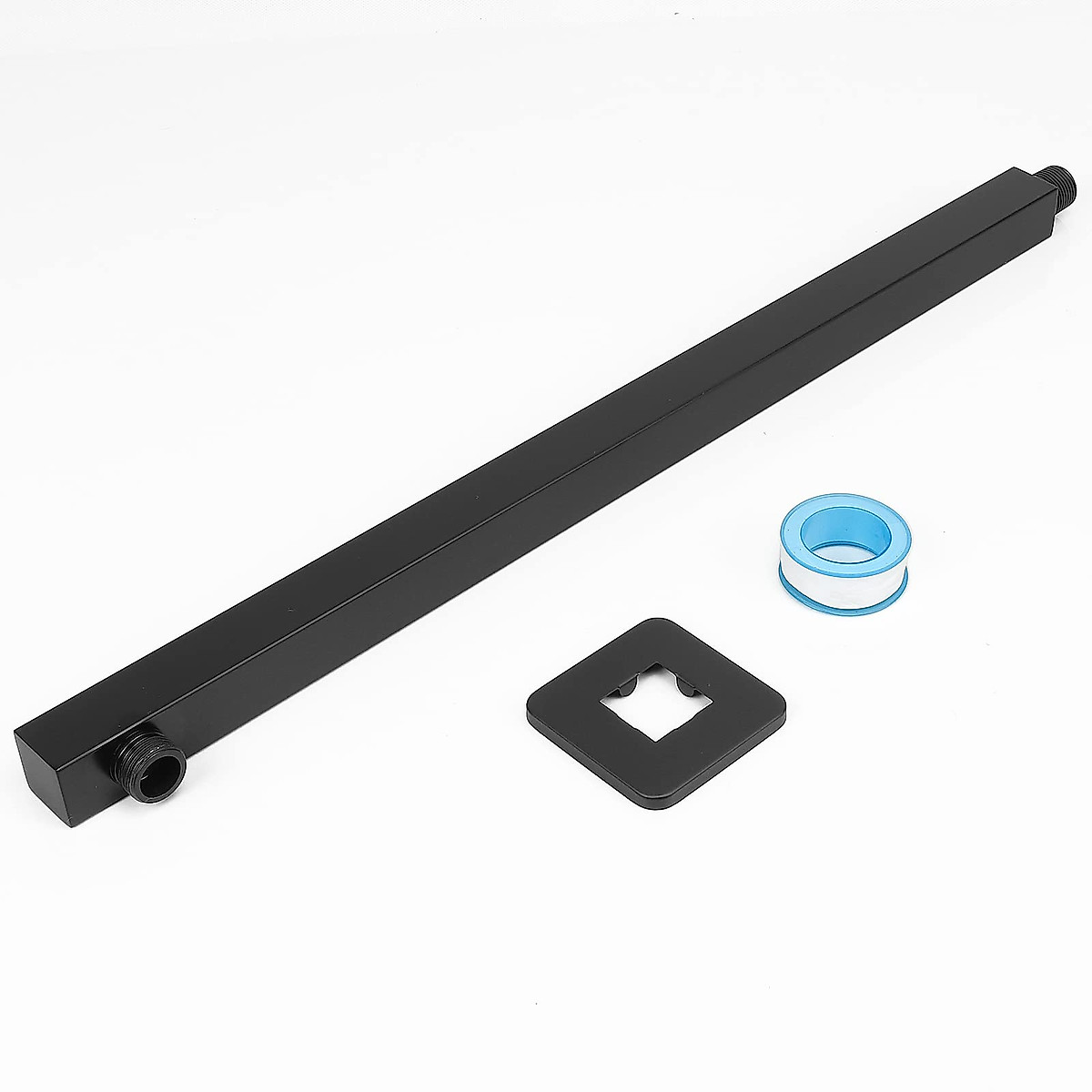 HarJue Shower Arm, Rain Shower Head Extension Extender, With Flange and Teflon Tape, Made of Thicken Stainless Steel for Bathroom Rainfall Showerhead (20 Inch, Matte Black)